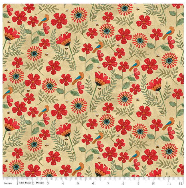 Stitchy Birds Americana Floral Print on Parchment – Charm City Fabrics